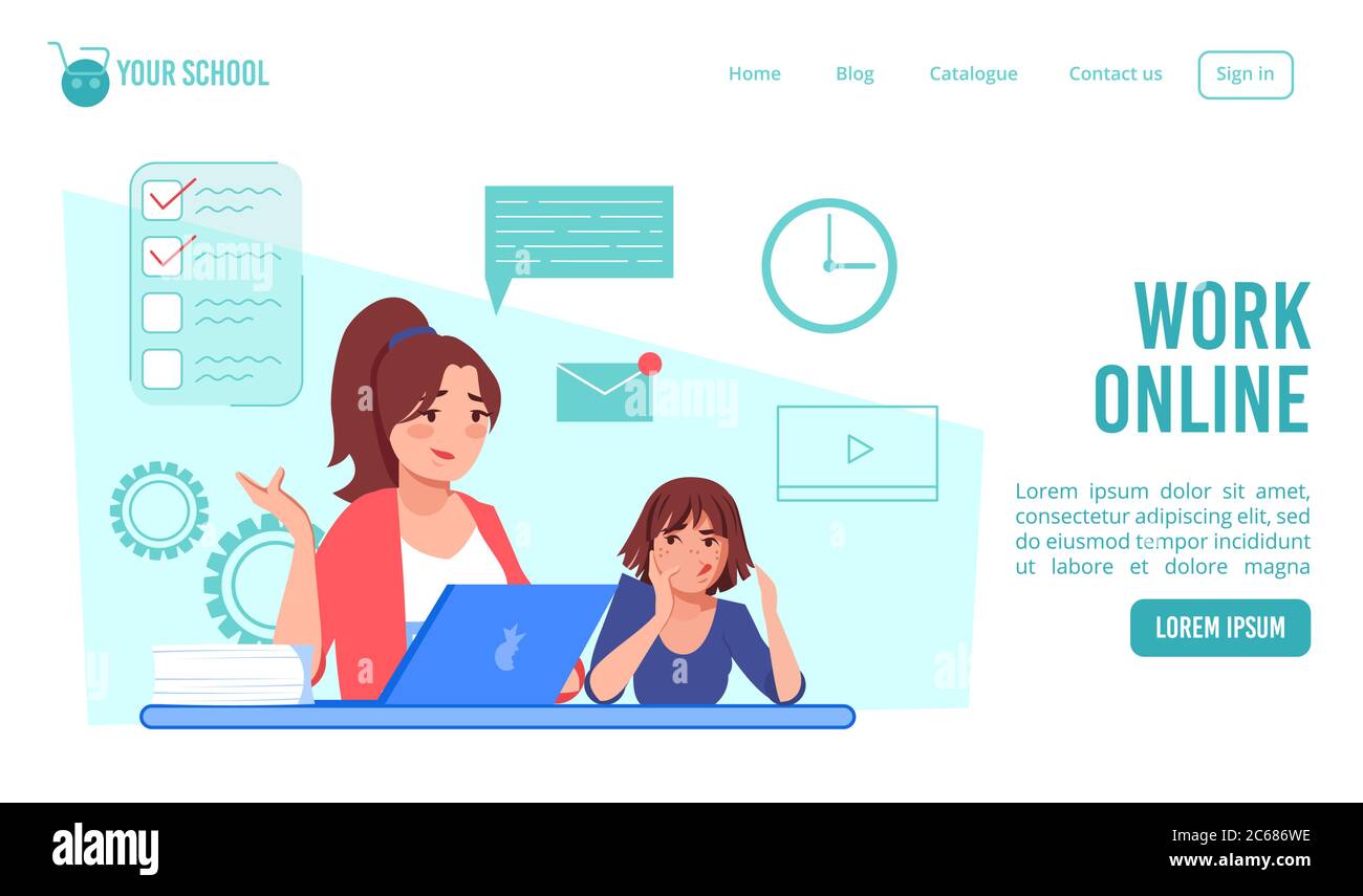 Remote work online from home landing page design Stock Vector Image ...