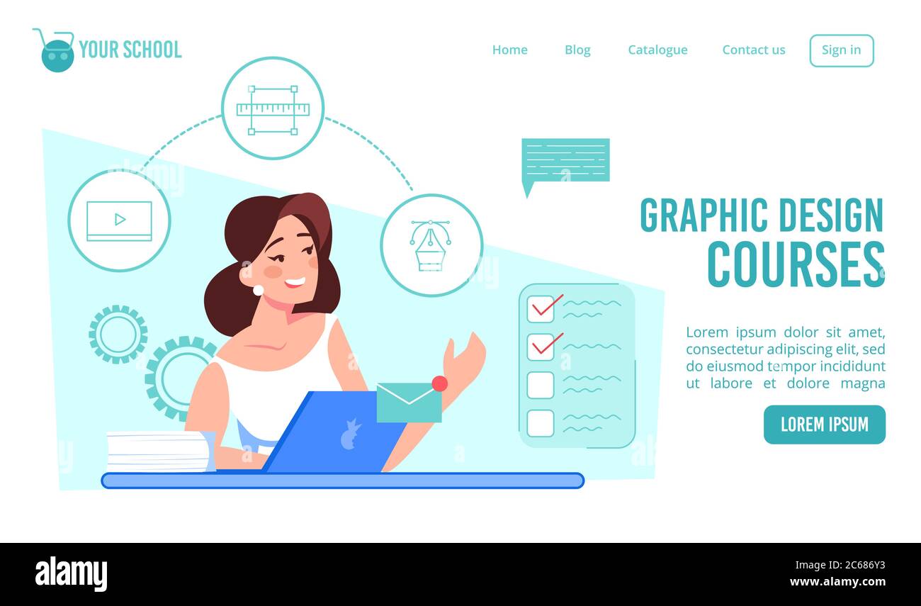 Graphic design courses online school landing page Stock Vector Image ...