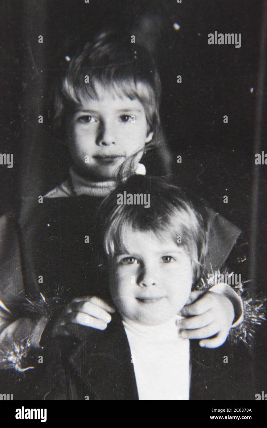 Fine 70s vintage black and white lifestyle photography of two boys ...