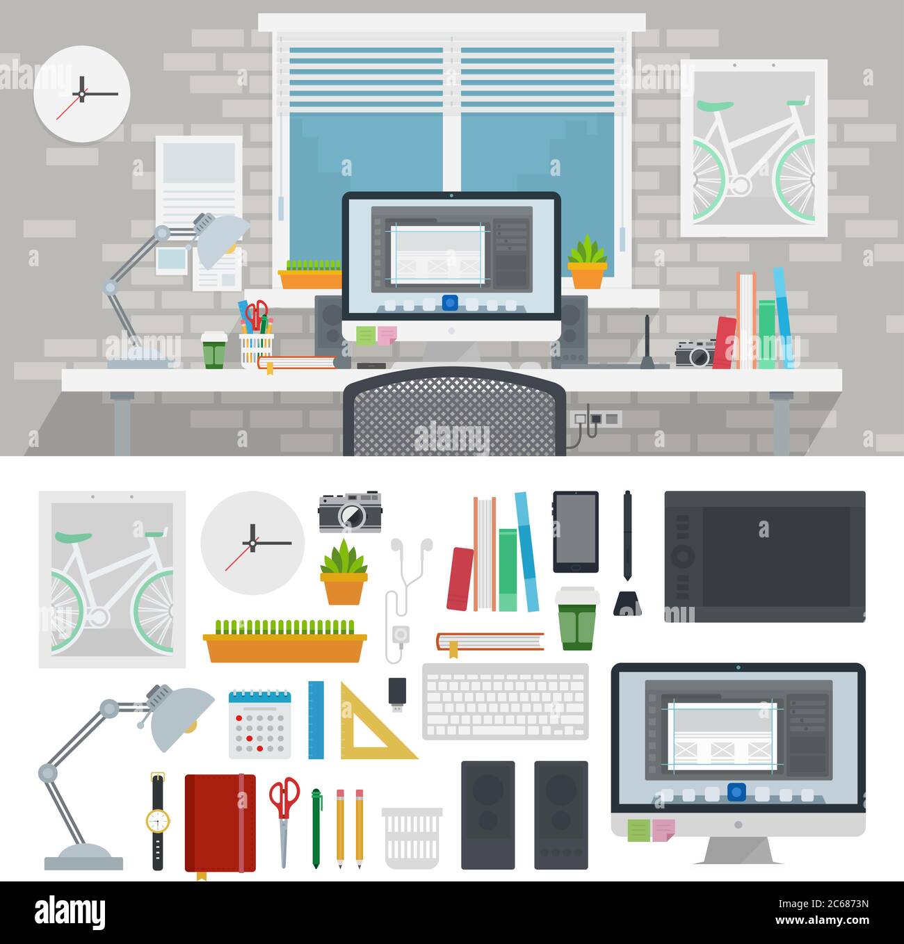 Set of Designer workspace icons flat vector Stock Vector Image & Art ...