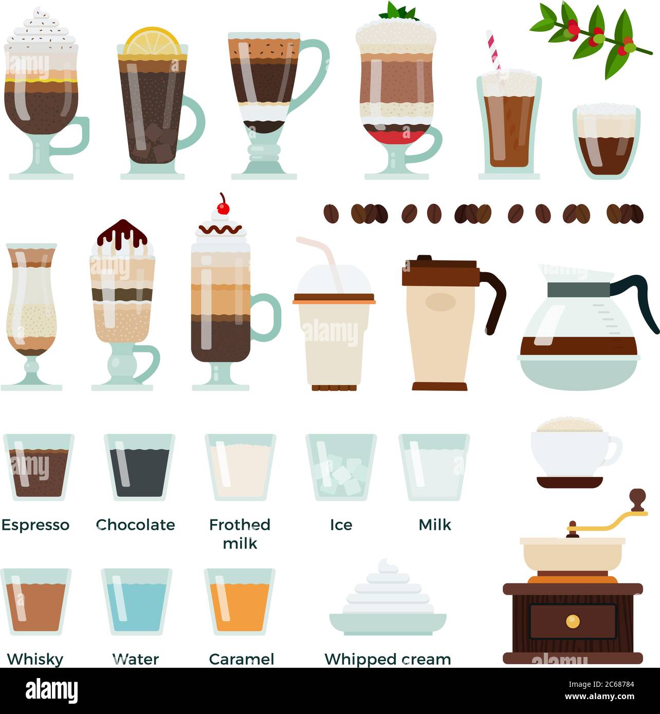 Set of Coffee and ingredients icons flat vector Stock Vector Image ...