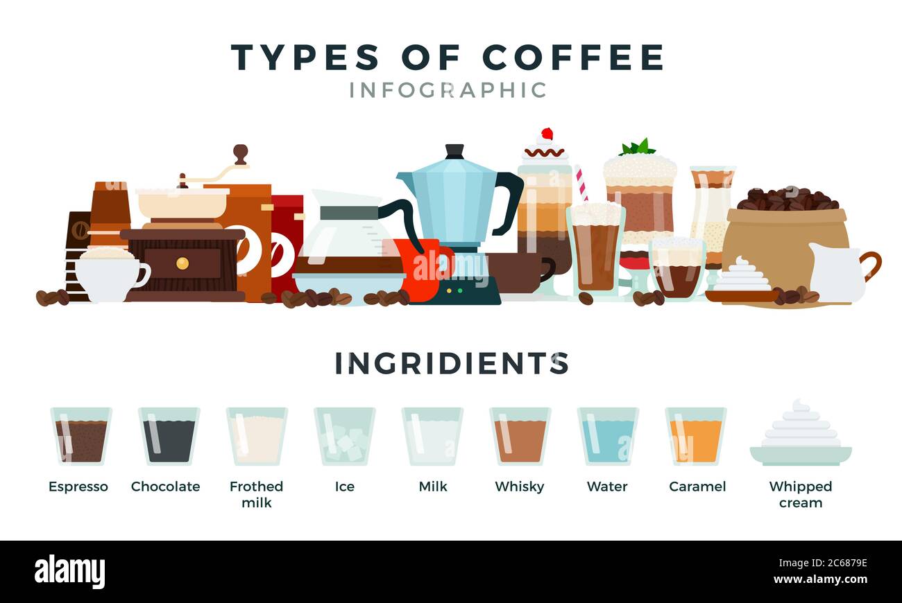 Infographics different types of coffee vector flat illustration ...