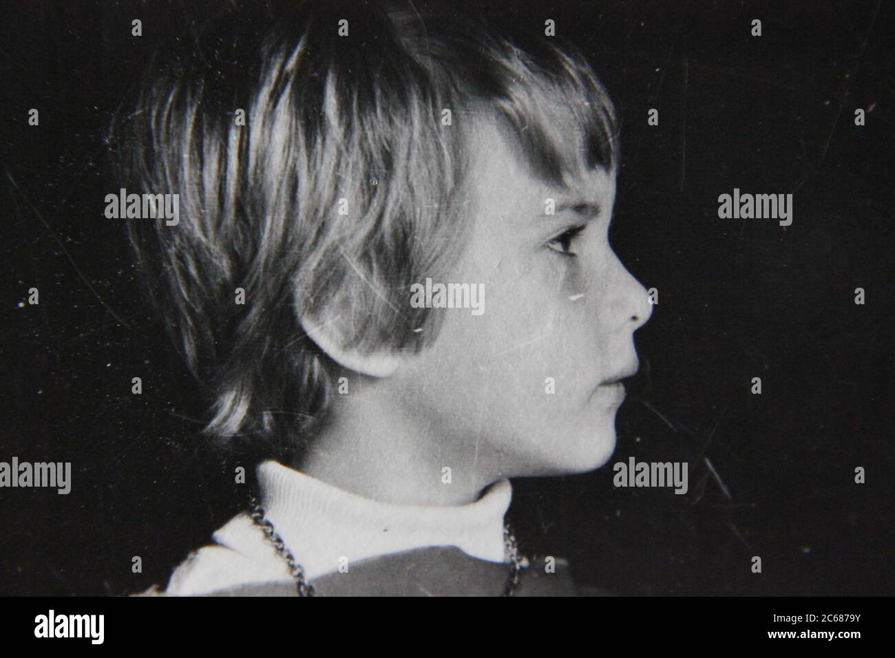 Fine 70s vintage black and white lifestyle photography of a young eight ...