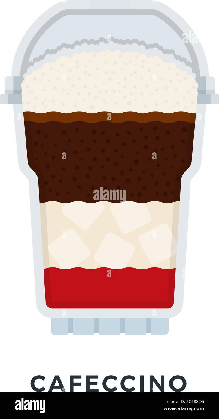 Cafeccino with ice in a clear plastic glass vector flat material design ...