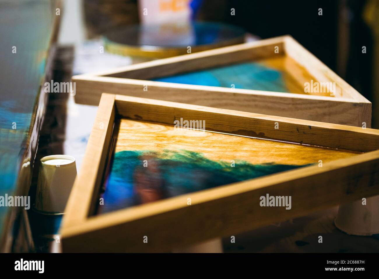 Detail of new resin artwork being created Stock Photo - Alamy