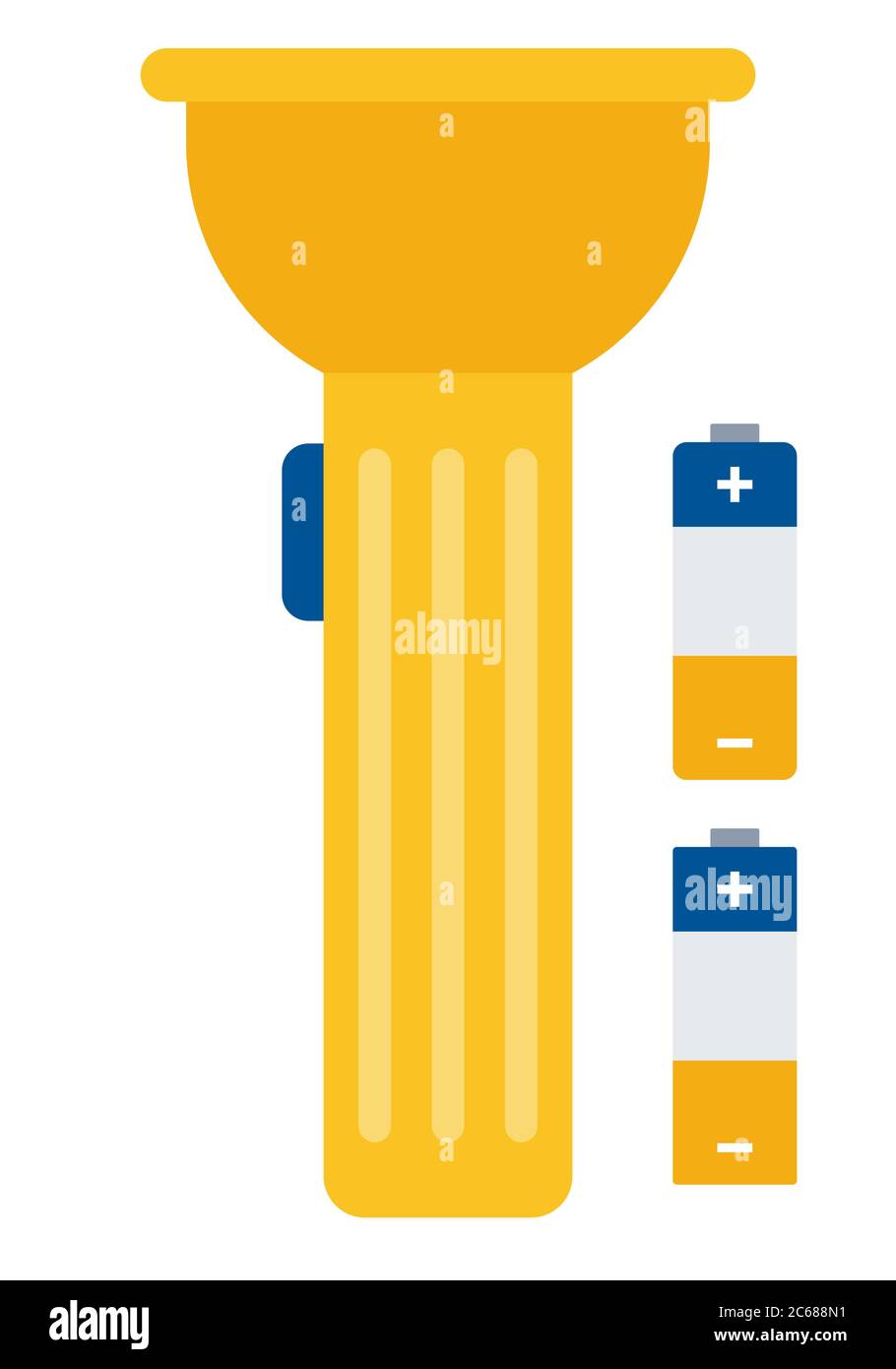 Yellow hand torch and batteries for electrical appliances vector ...