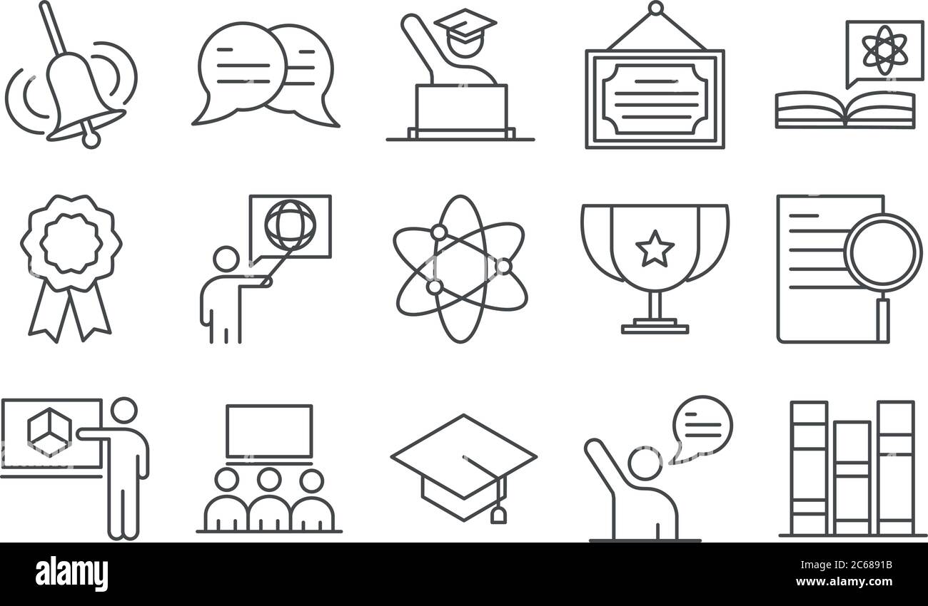 teach school education learn knowledge and training icons set line ...