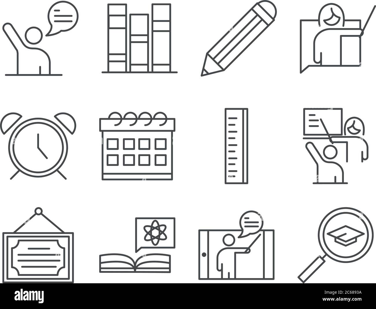 teach school education learn knowledge and training icons set line ...
