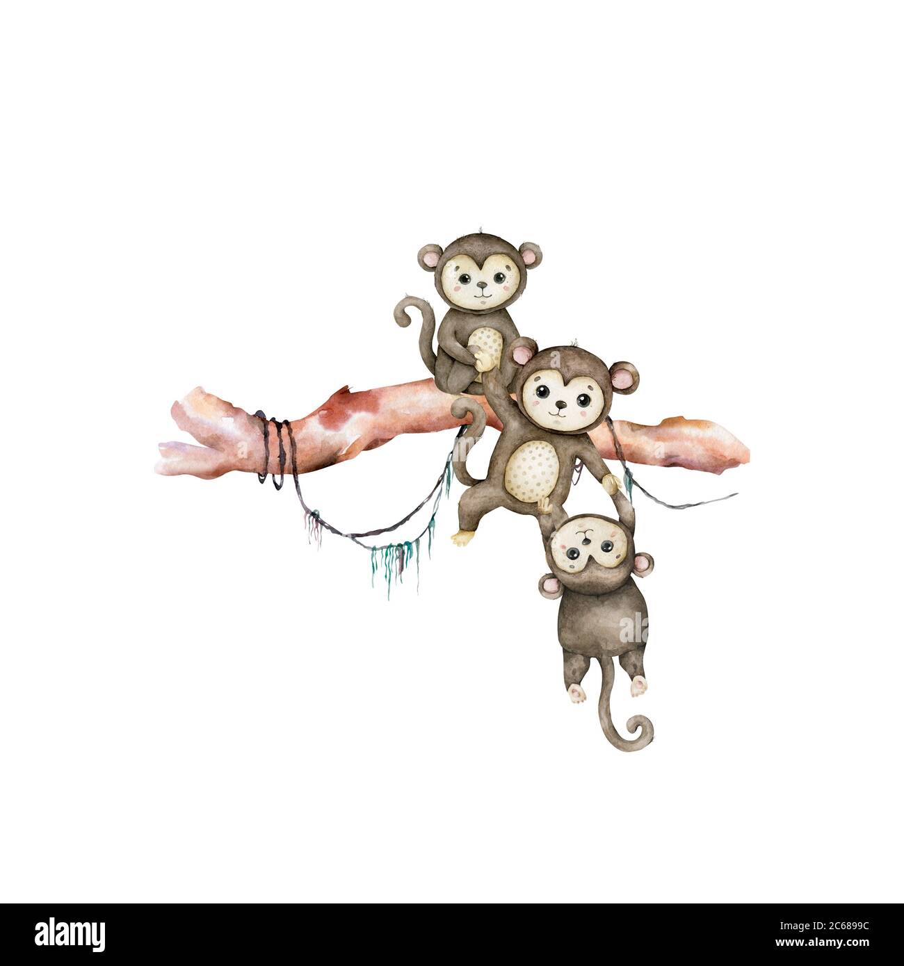 Cute baby Hippo with monkey Hand drawn adorable watercolor african ...