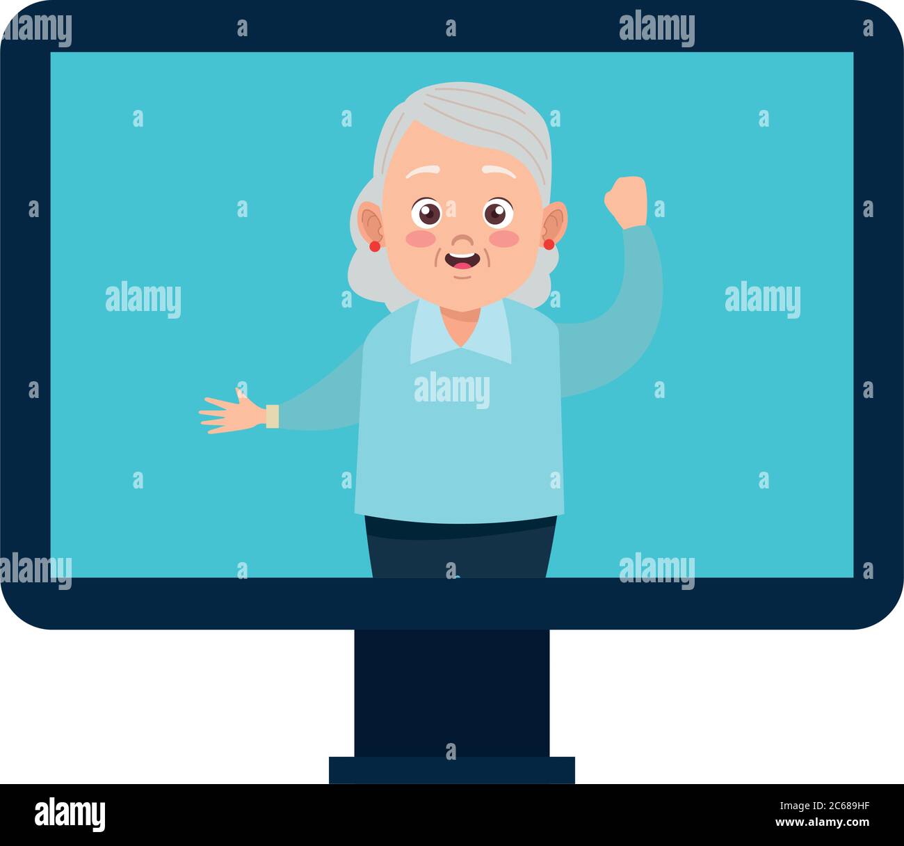 cute happy grandmother in desktop avatar character vector illustration ...