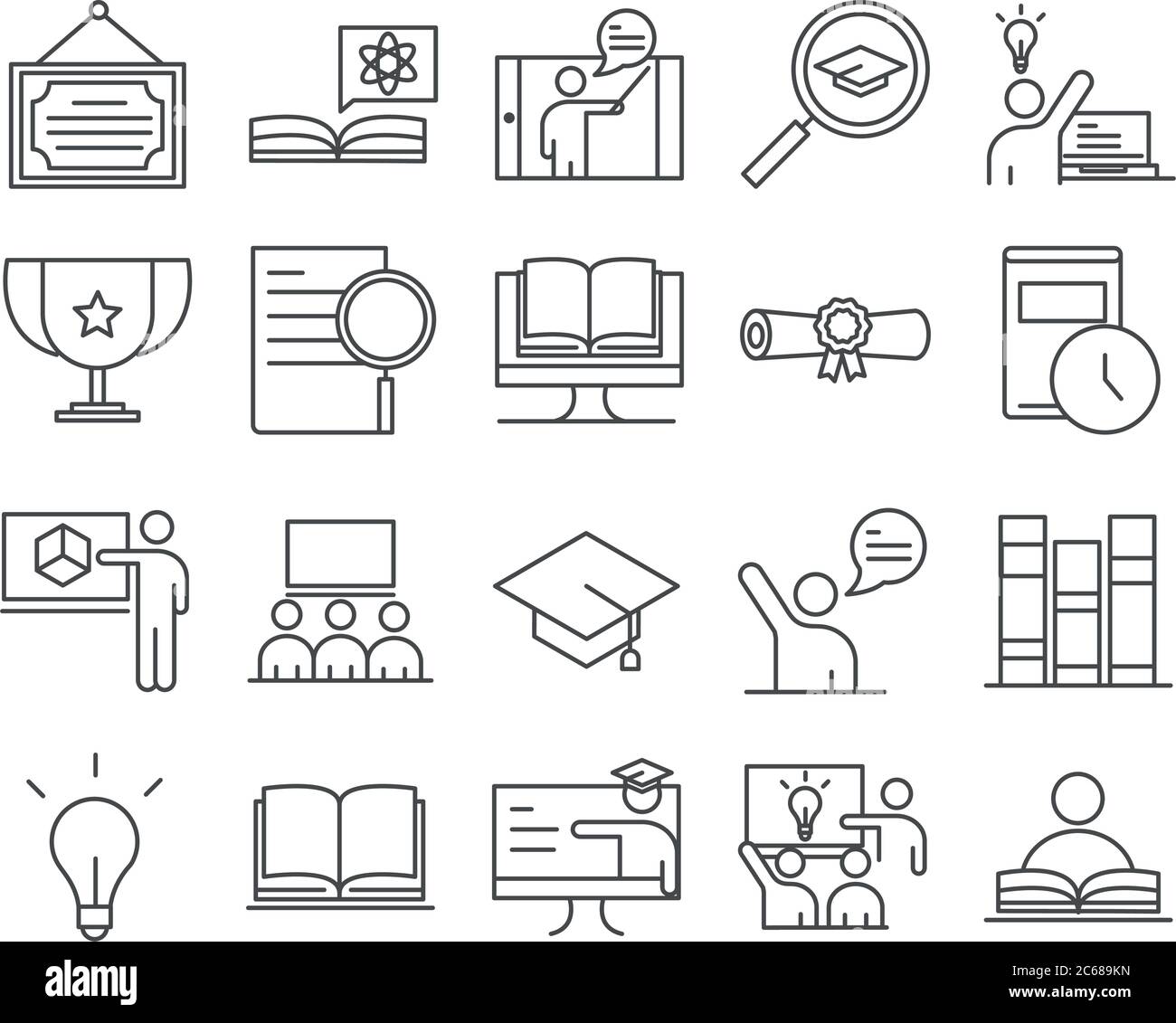 teach school education learn knowledge and training icons set line ...