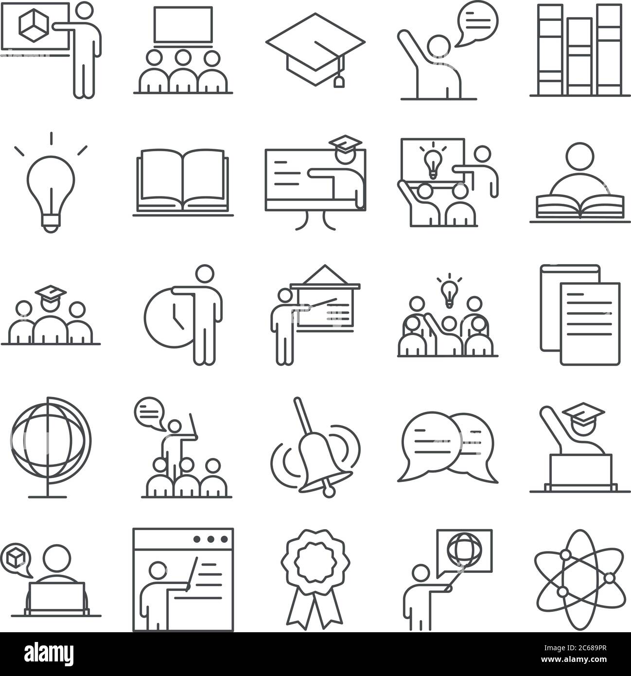 teach school education learn knowledge and training icons set line ...