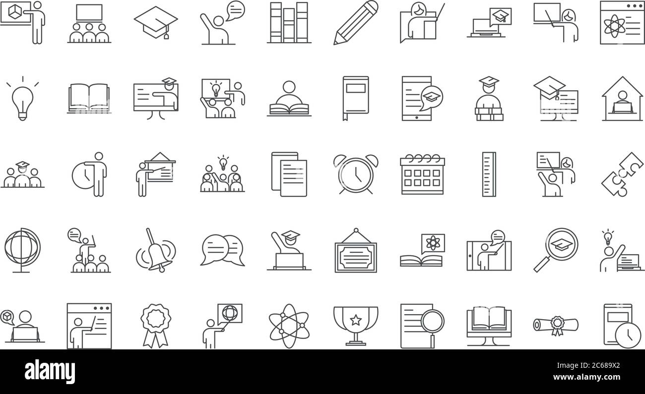 teach school education learn knowledge and training icons set line ...