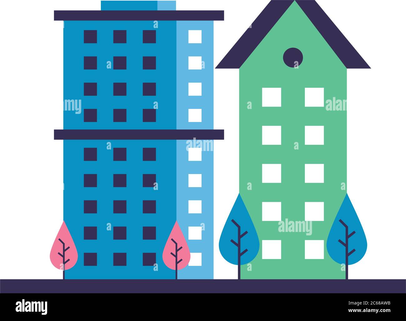 buildings constructions with trees city scene vector illustration ...