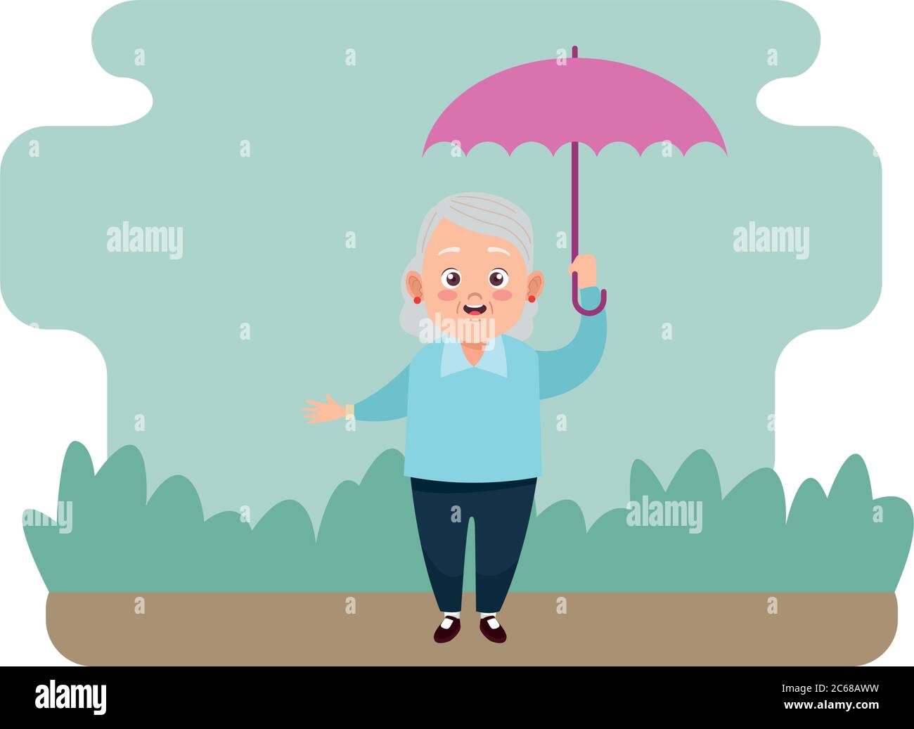 cute happy grandmother with umbrella avatar character vector ...