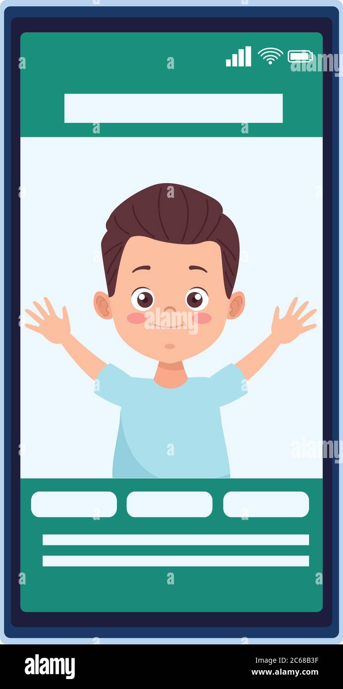 cute little boy in smartphone avatar character vector illustration ...