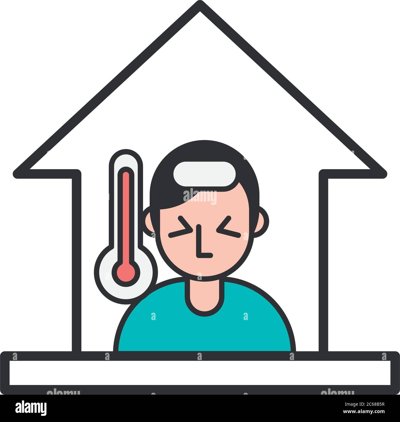 person with fever covid19 symptom stay at home vector illustration ...