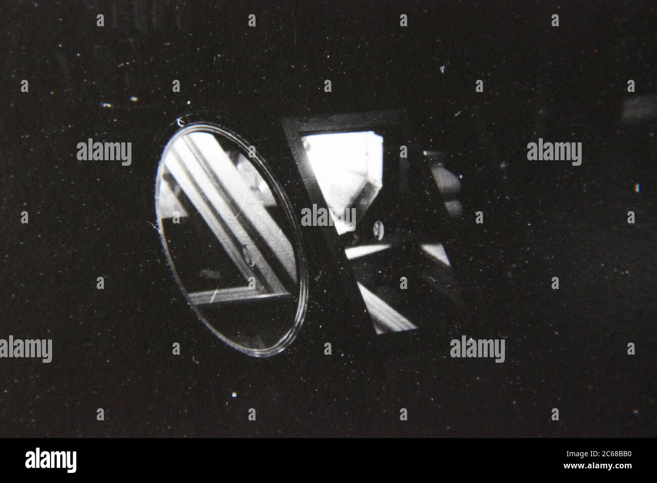 Reflections of downtown in storefront window hi-res stock photography ...