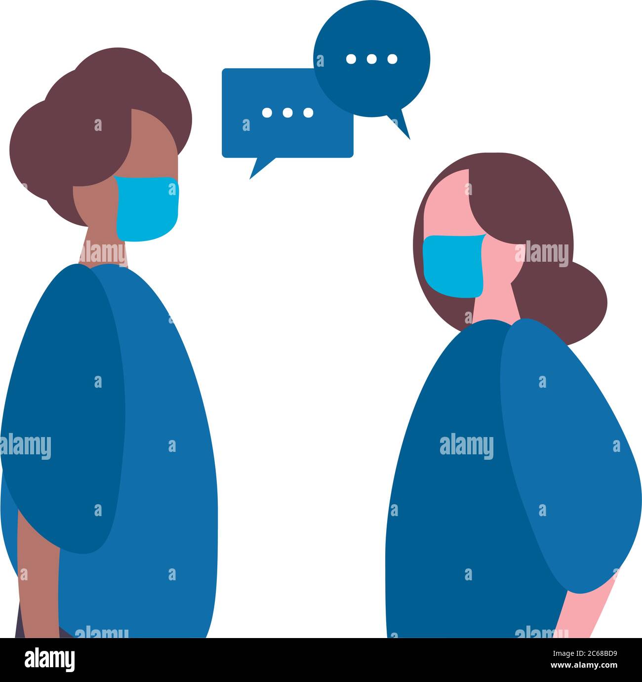 interracial couple talking wearing medical masks characters vector ...