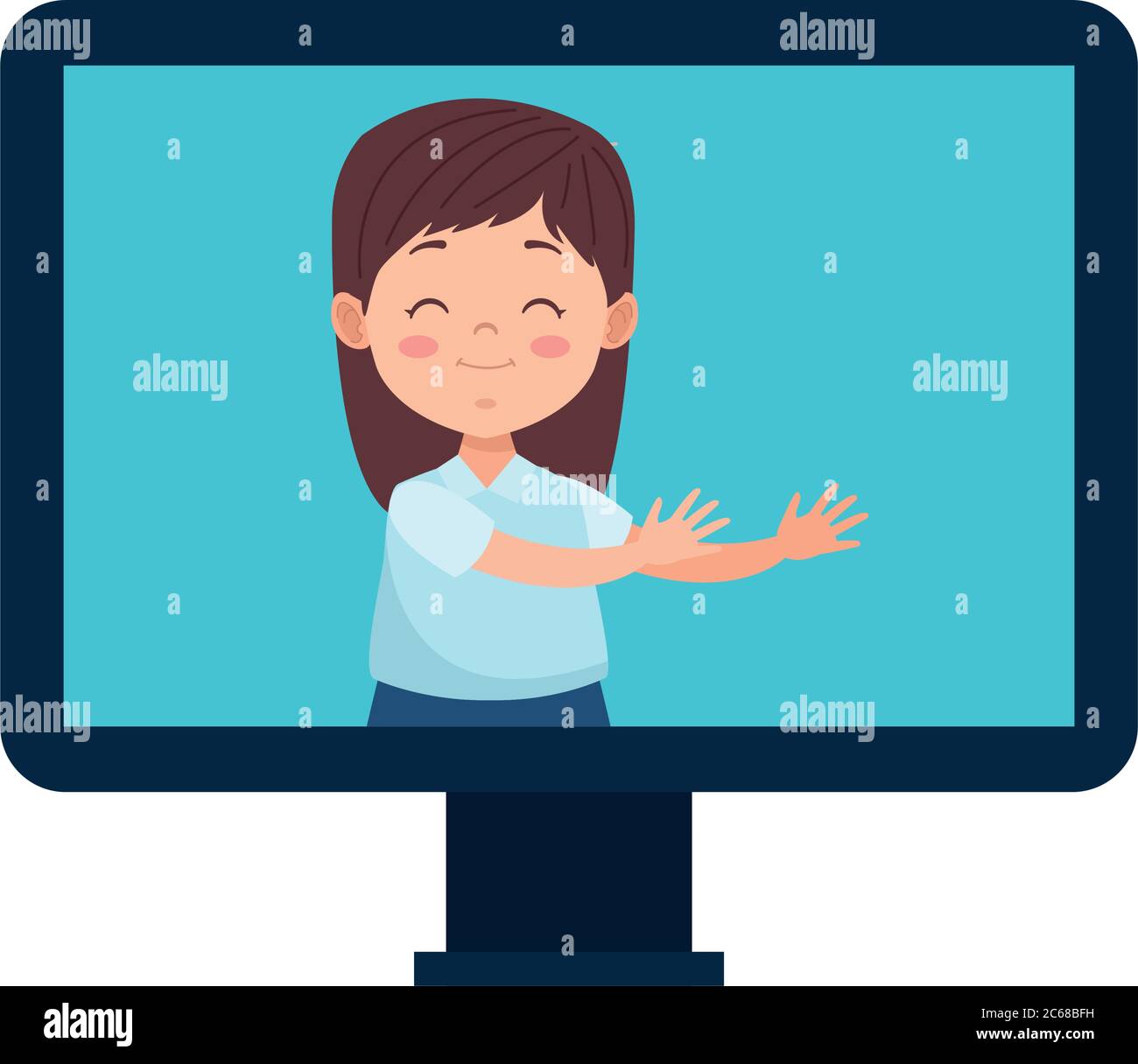 cute little girl in desktop avatar character vector illustration design ...
