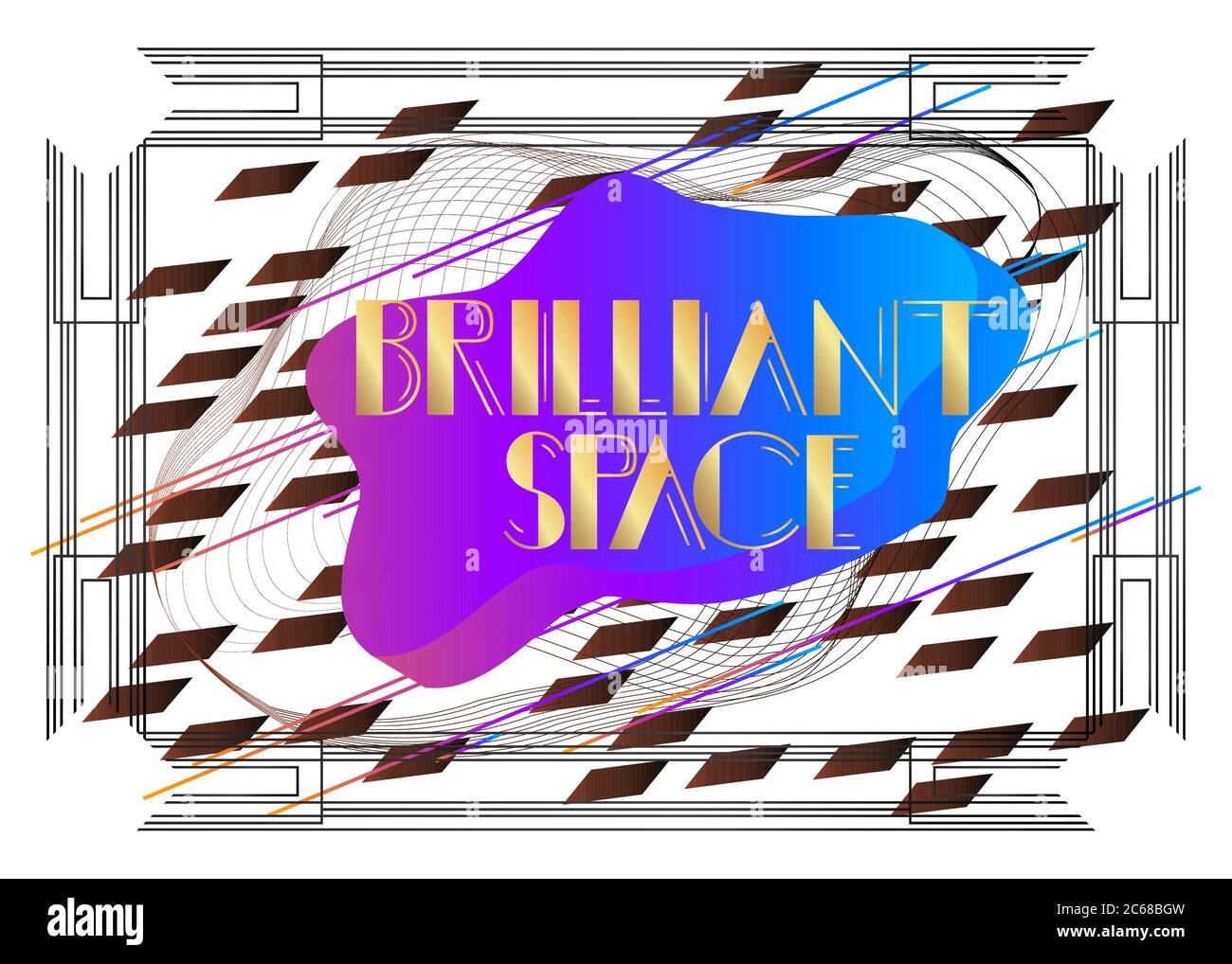 Art Deco Brilliant Space text. Decorative greeting card, sign with ...