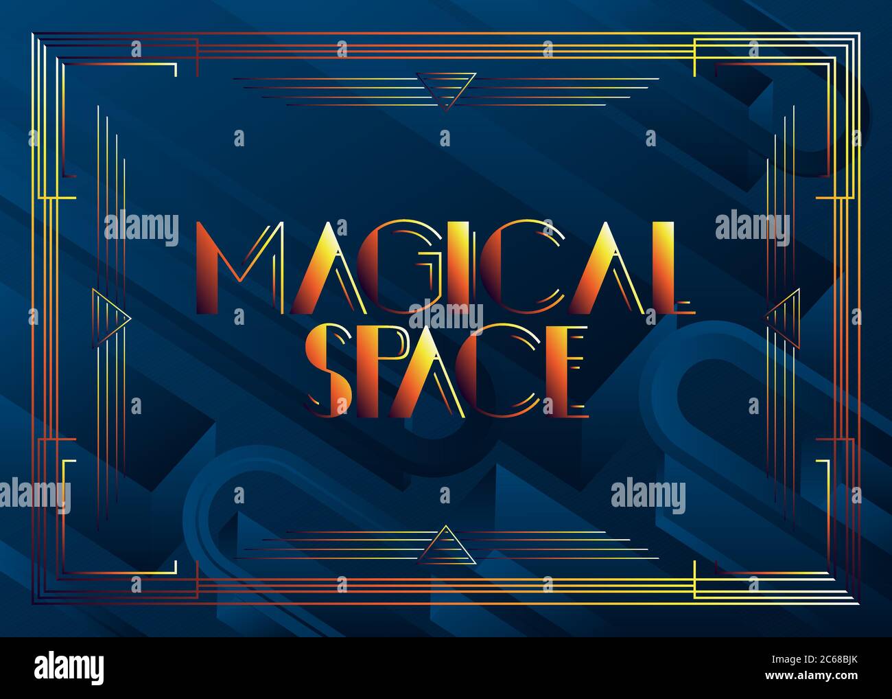 Art Deco Magical Space text. Decorative greeting card, sign with ...