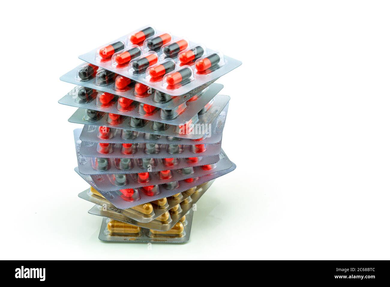 Stack panels of pills, oral medicine isolated on white background Stock ...