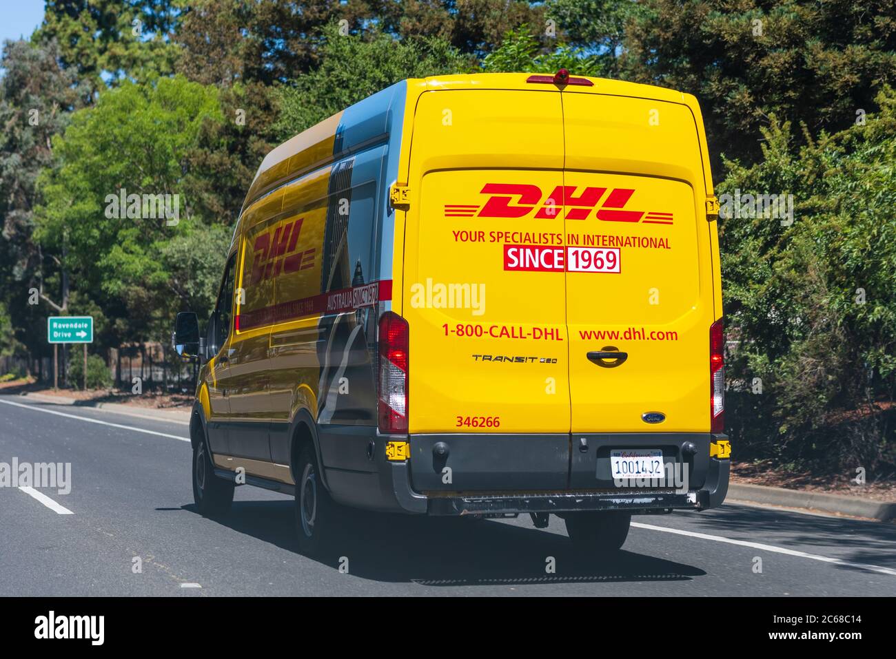 July 1, 2020 Mountain View / CA / USA - DHL van driving on the freeway ...