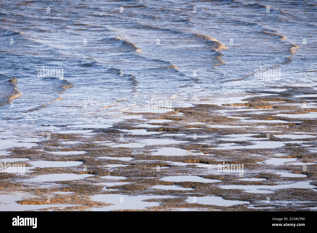 Water coming in at high tide and covering the muddy shores of San ...