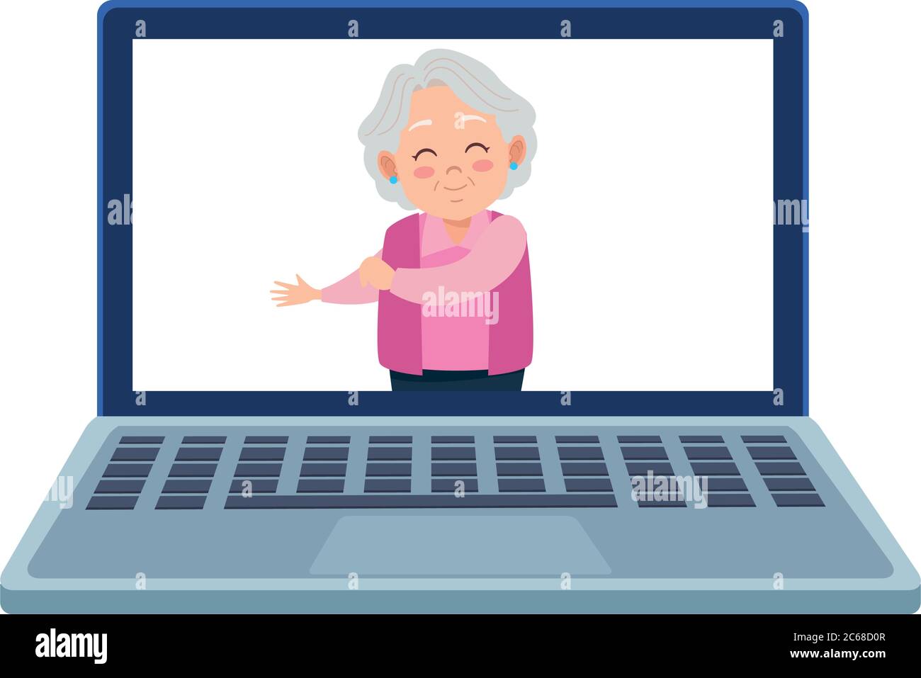 cute happy grandmother in laptop avatar character vector illustration ...