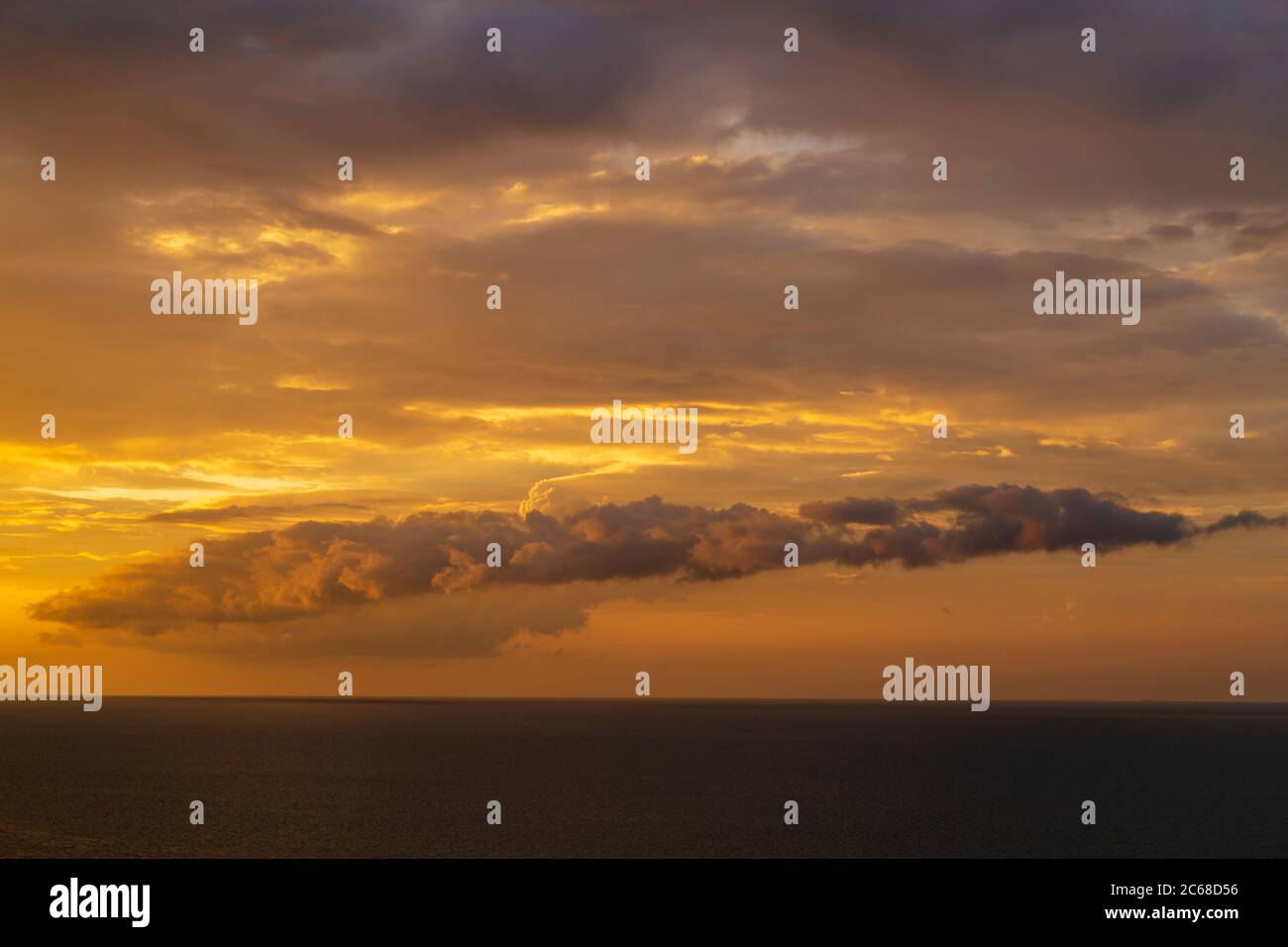 Dramatic sky sunset with horizon over water in Batu Ferringhi Beach ...