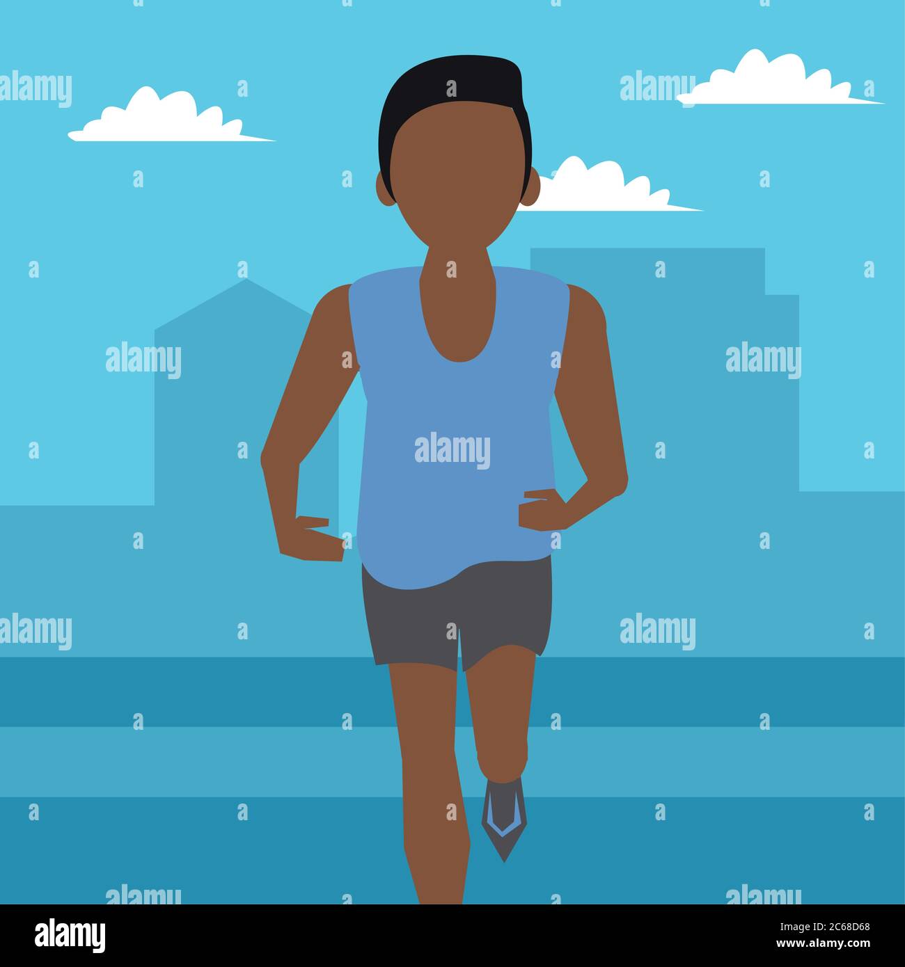 young afro man running athlete on the city avatar character vector ...