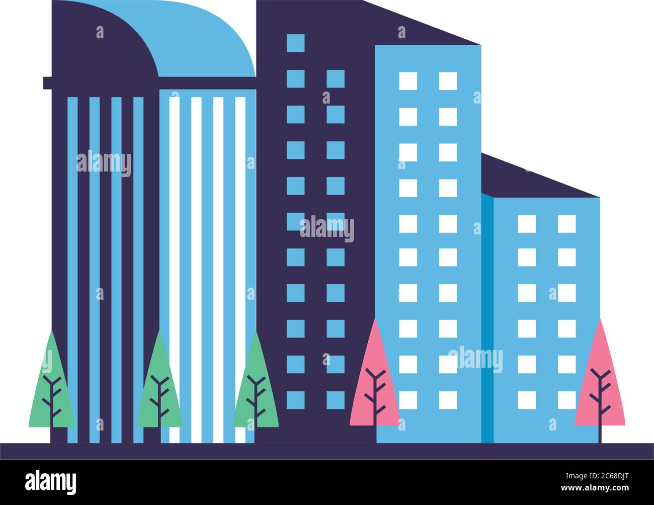 buildings constructions with trees city scene vector illustration ...