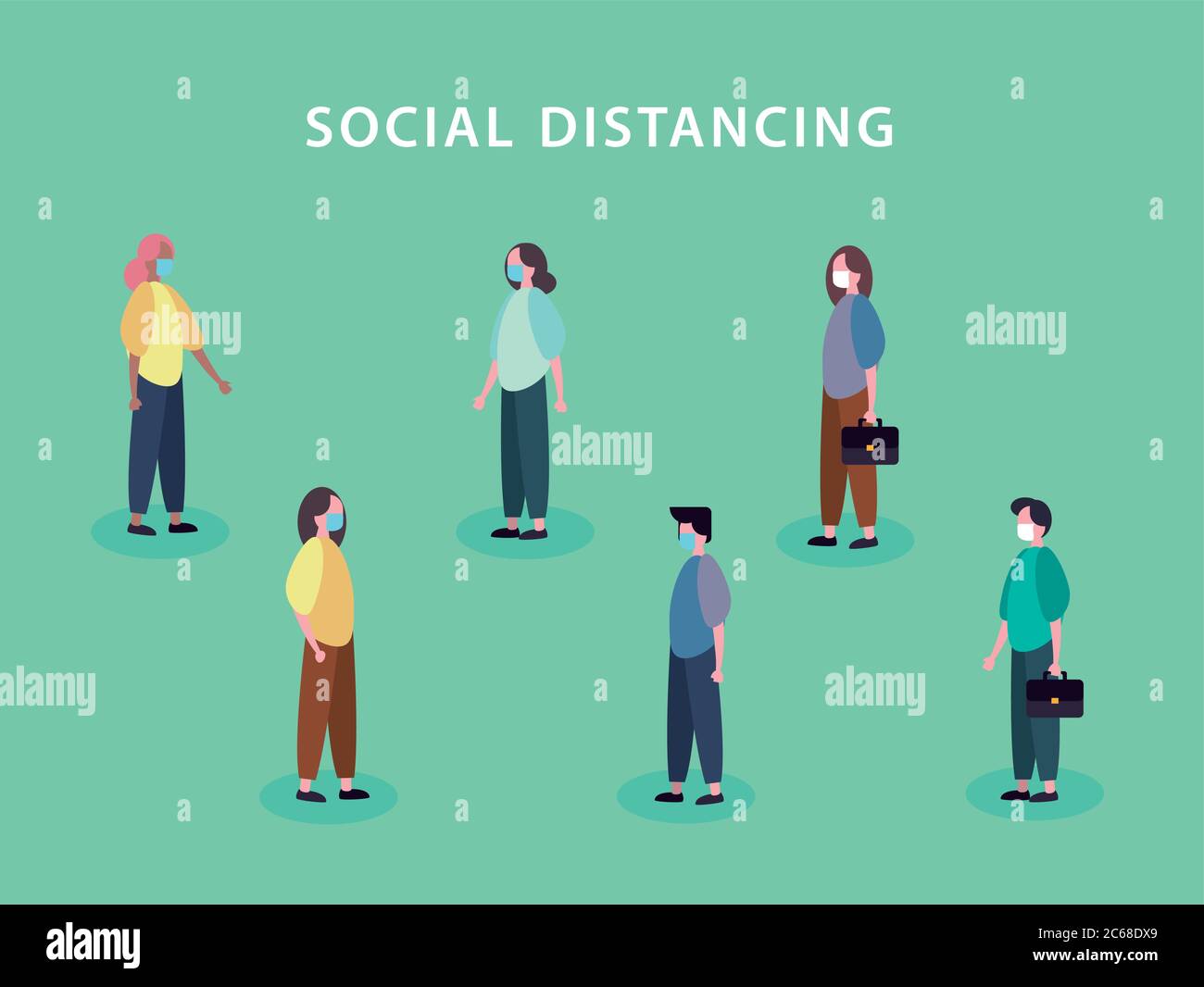 people using face masks with social distancing for covid19 vector ...