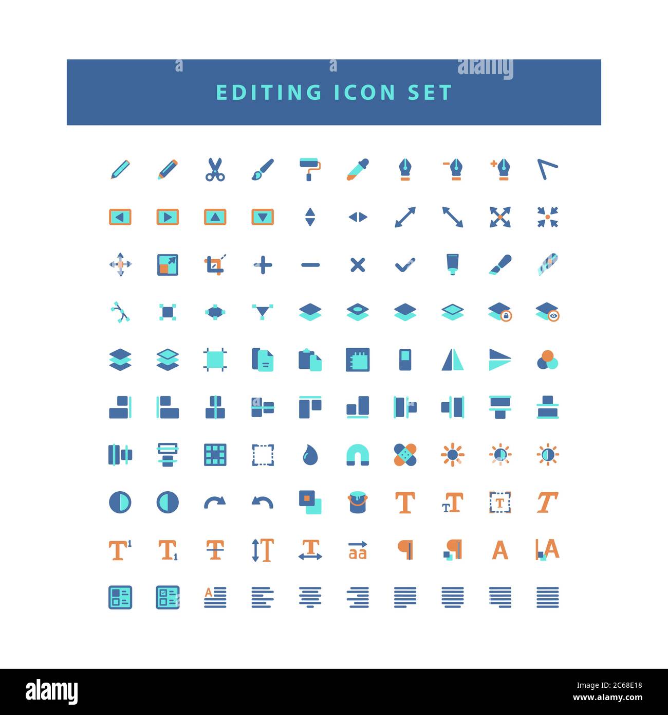 vector of collection editing tool software icons set with flat color ...