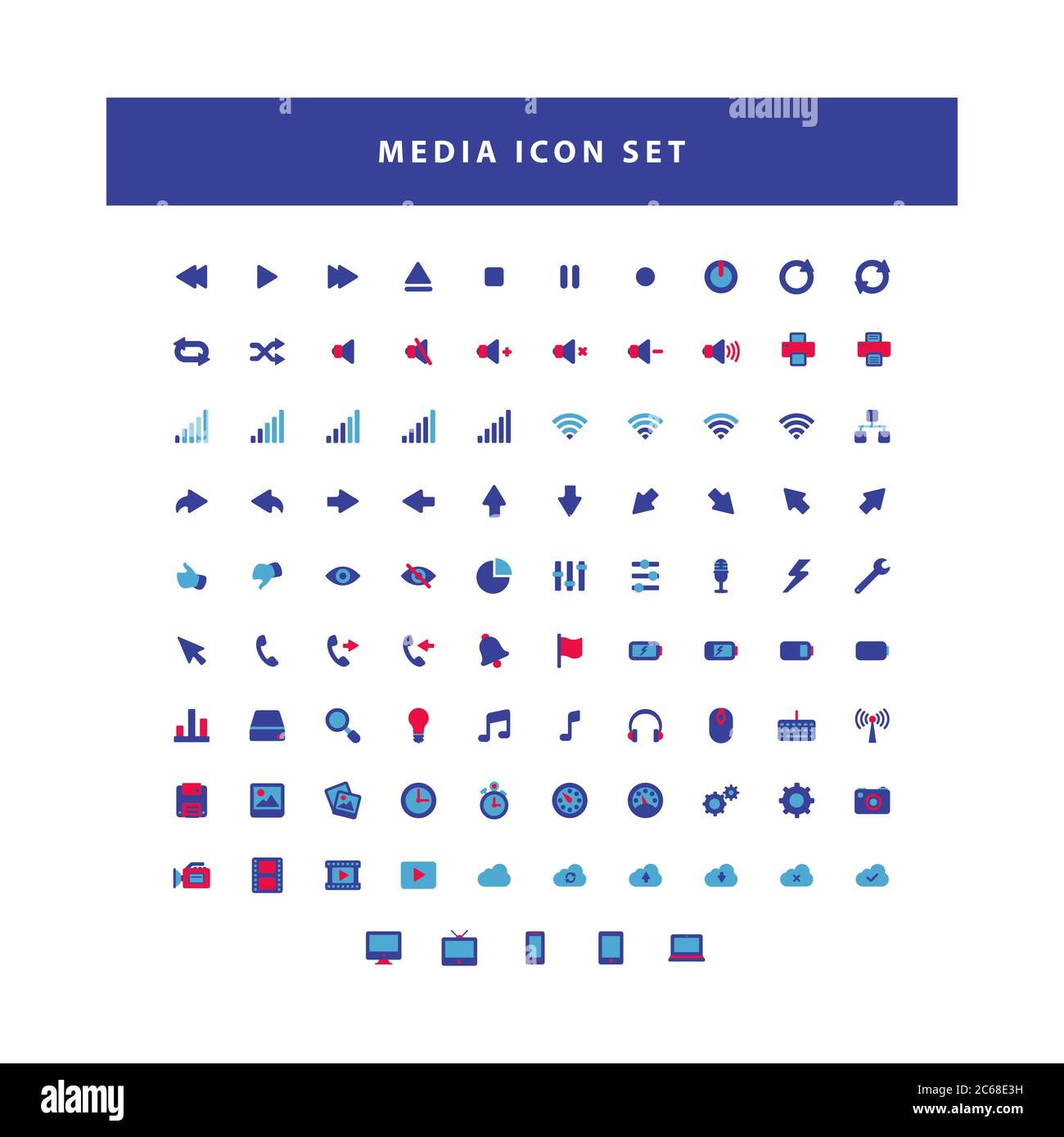 Modern media collection icon set with flat color style design Stock ...