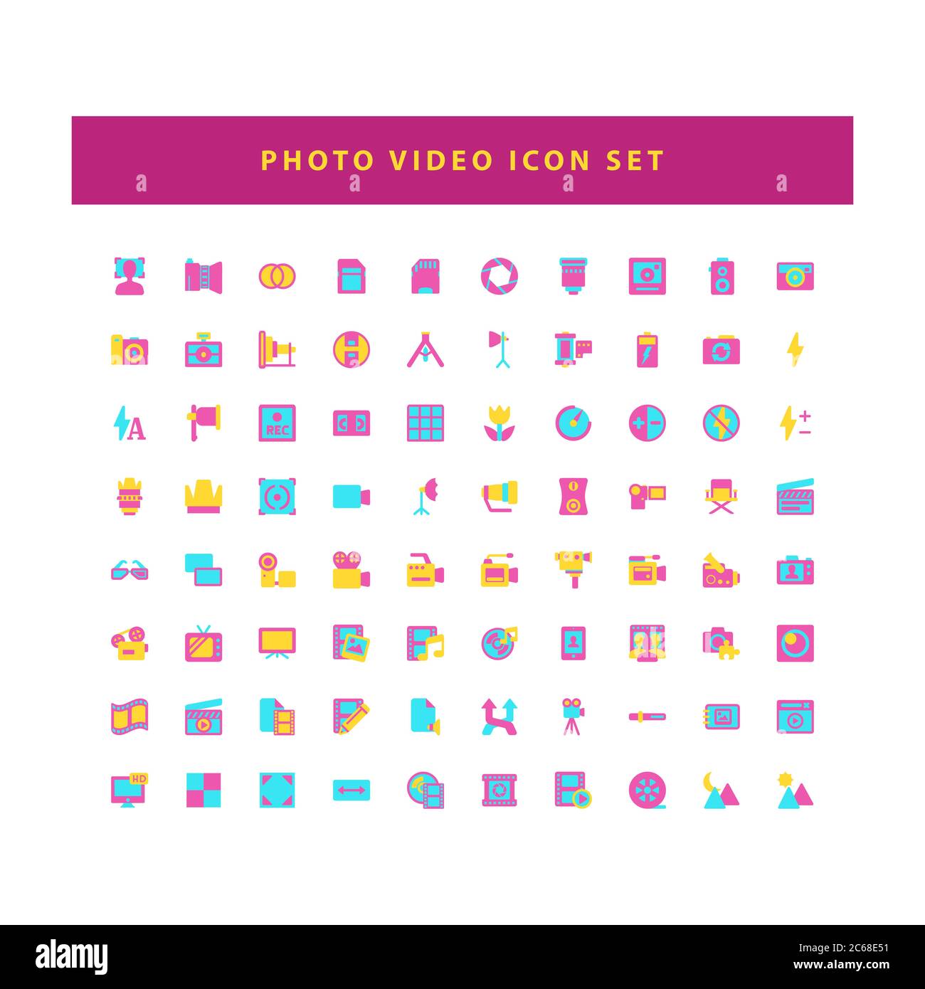 Photo and video icons set with flat color style design Stock Vector ...