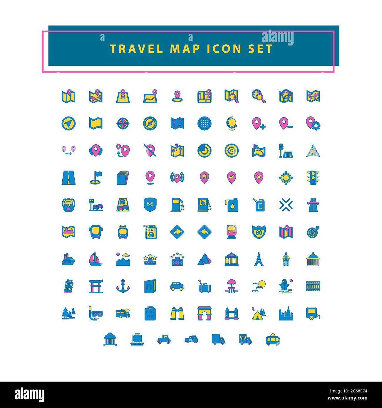 Travel and Map icon set with filled outline style design Stock Vector ...
