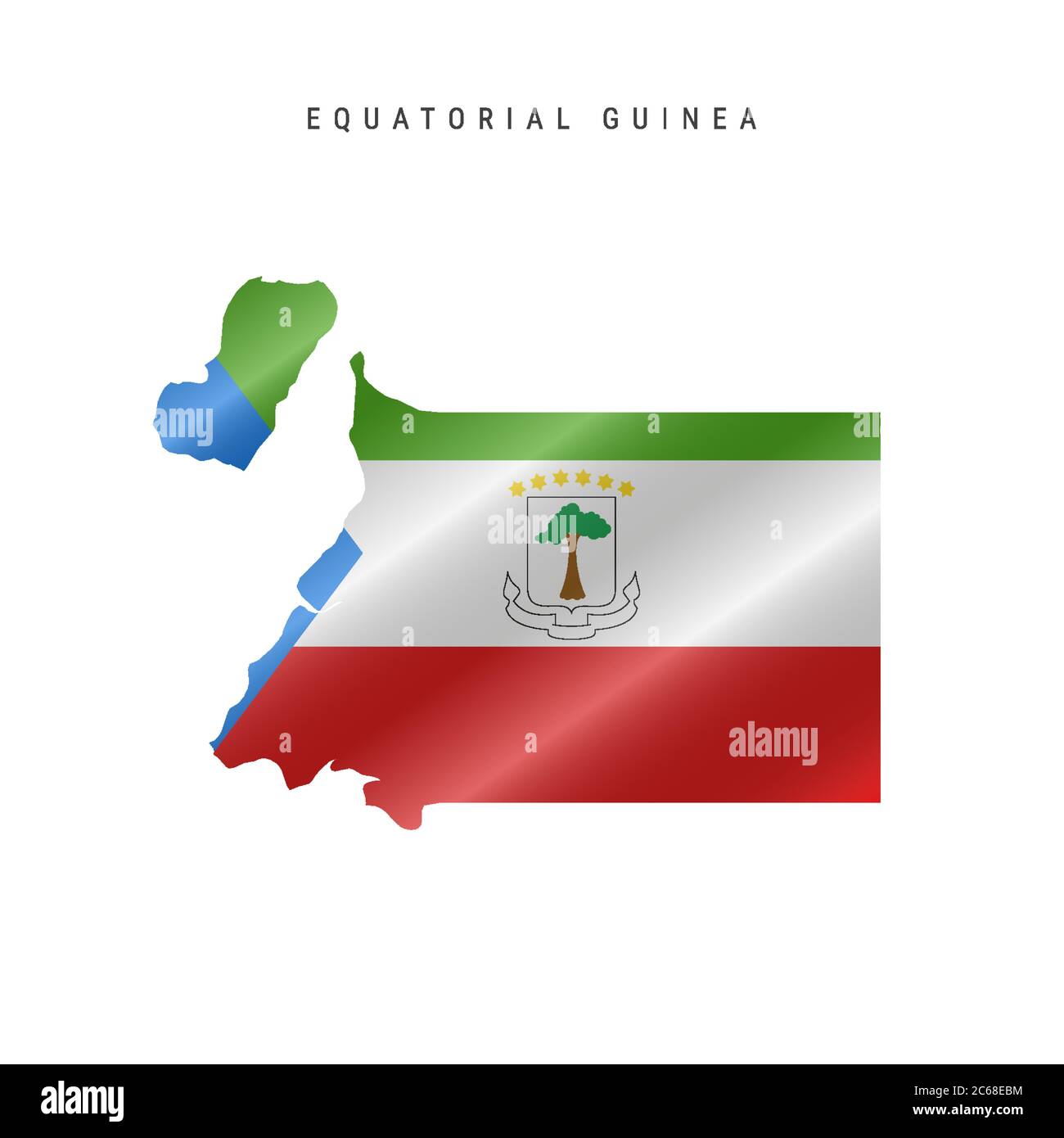 Detailed waving flag map of Equatorial Guinea. Vector map with masked ...