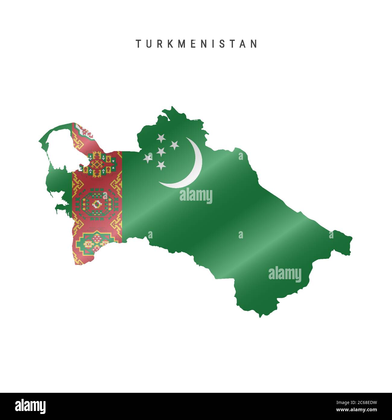 Detailed waving flag map of Turkmenistan. Vector map with masked flag ...