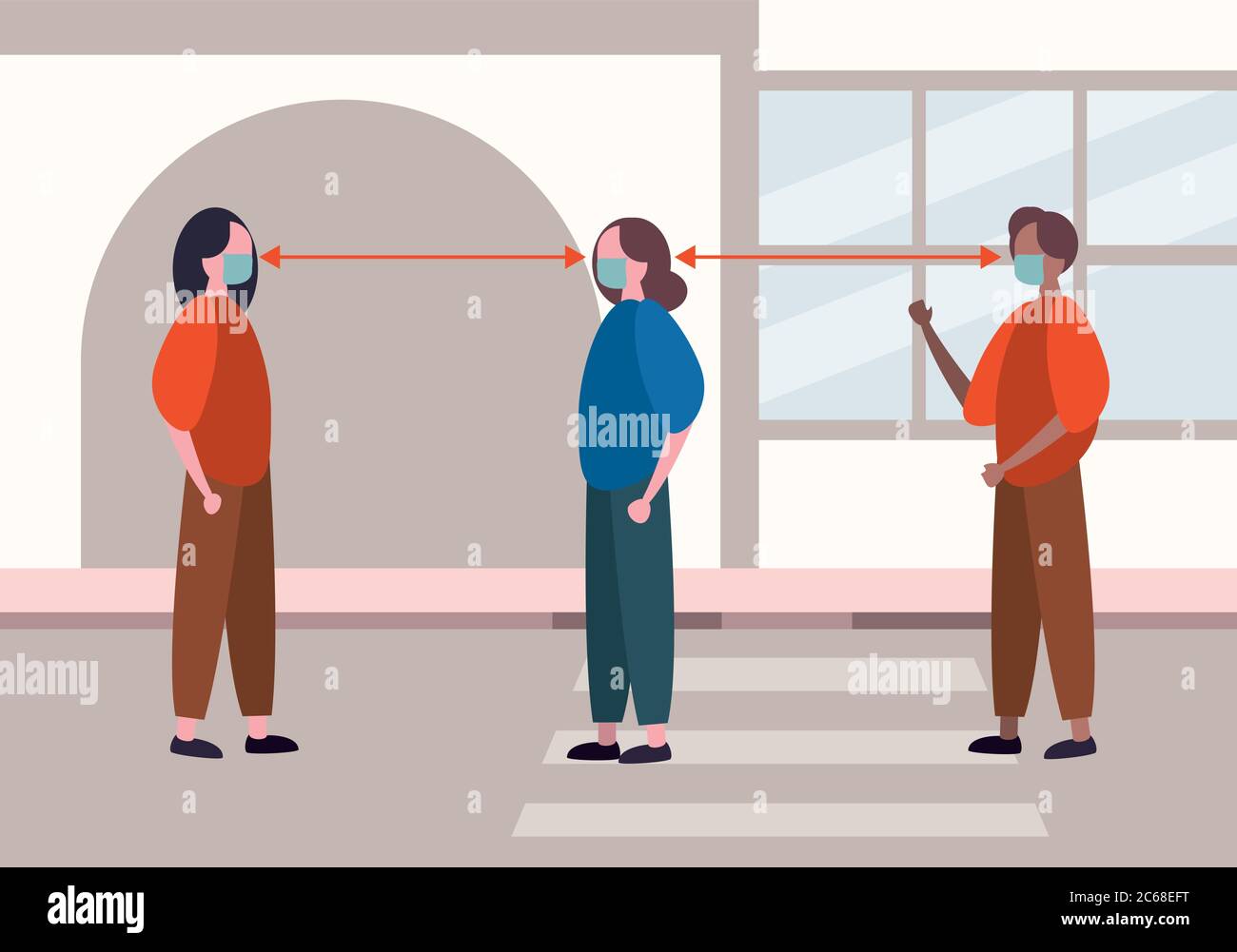 people using face masks with social distancing for covid19 vector ...