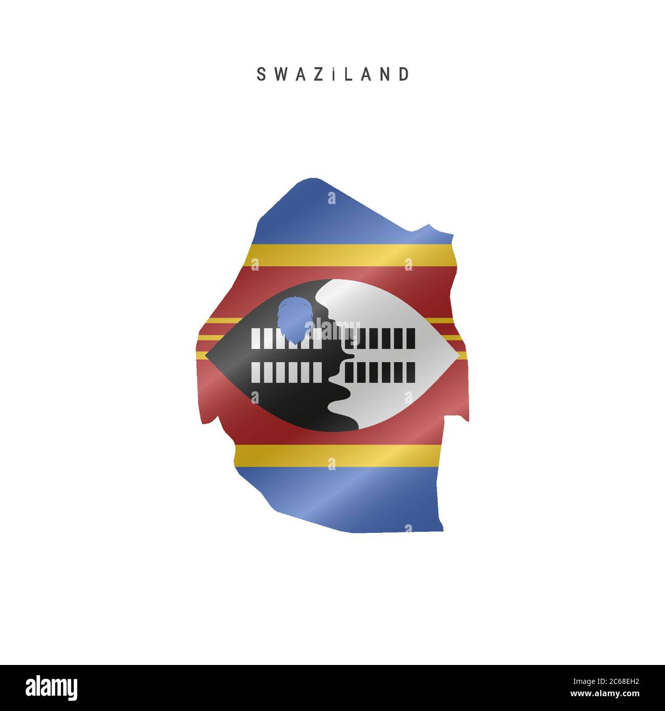 Detailed Waving Flag Map Of Swaziland Or Eswatini Vector Map With