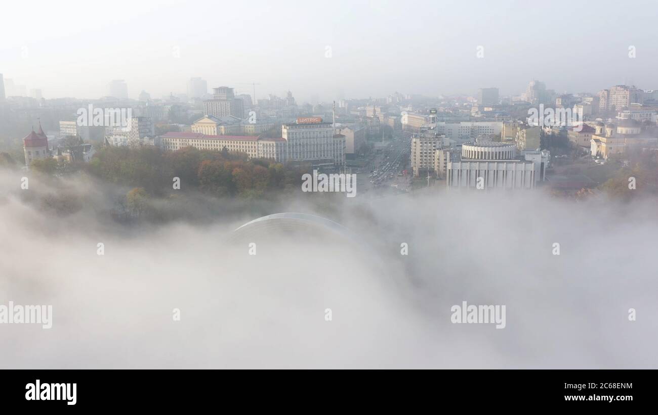Aerial view of the city in the fog Stock Photo - Alamy