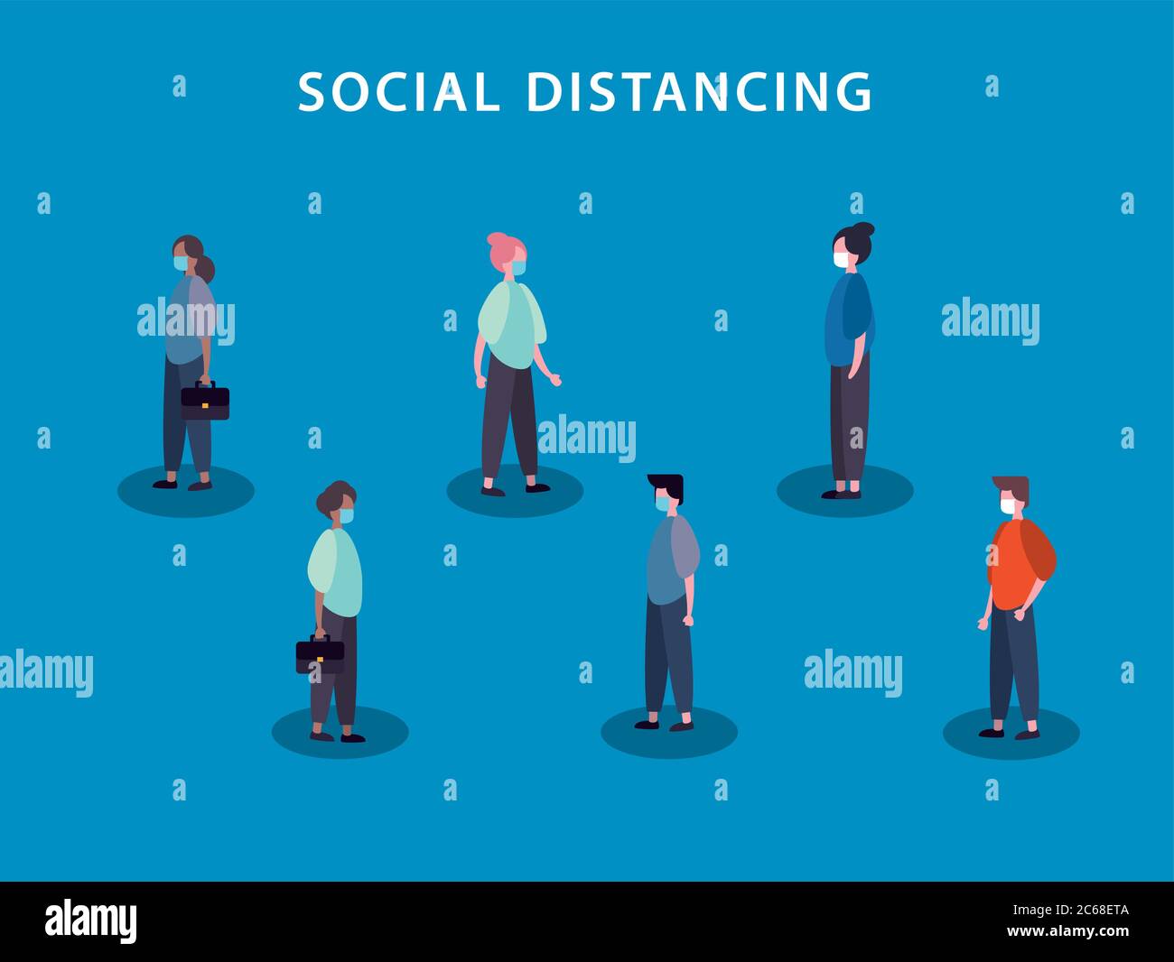 people using face masks with social distancing for covid19 vector ...