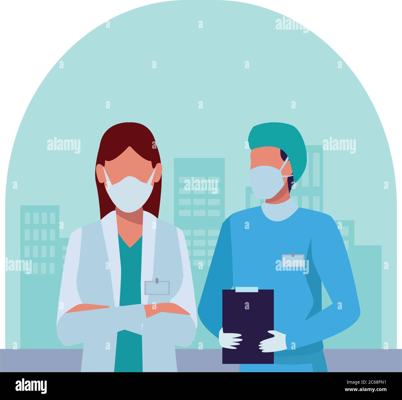 group of doctors wearing medical masks characters vector illustration ...
