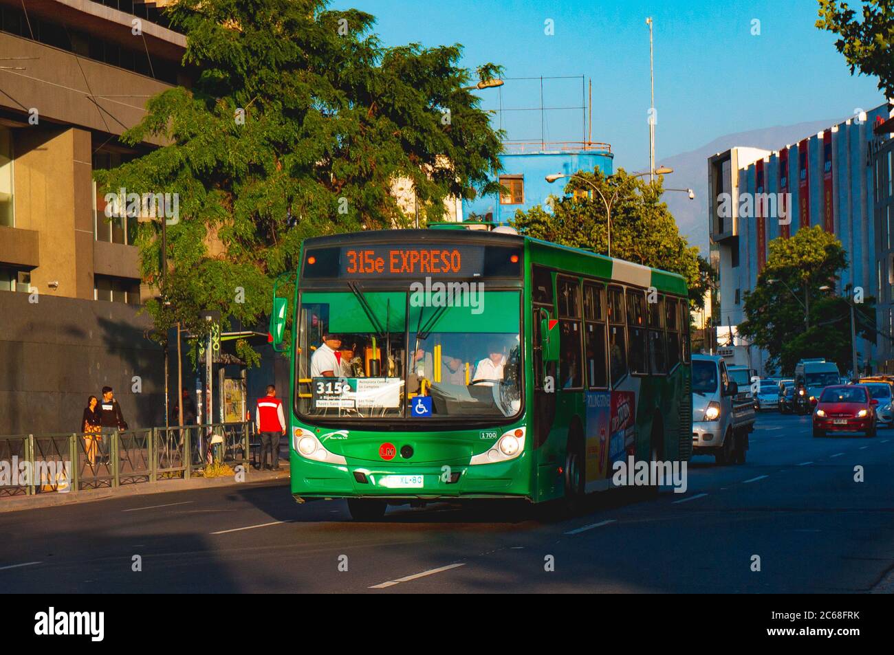 Santiago, Chile - December 2015: A public transport bus in Santiago ...