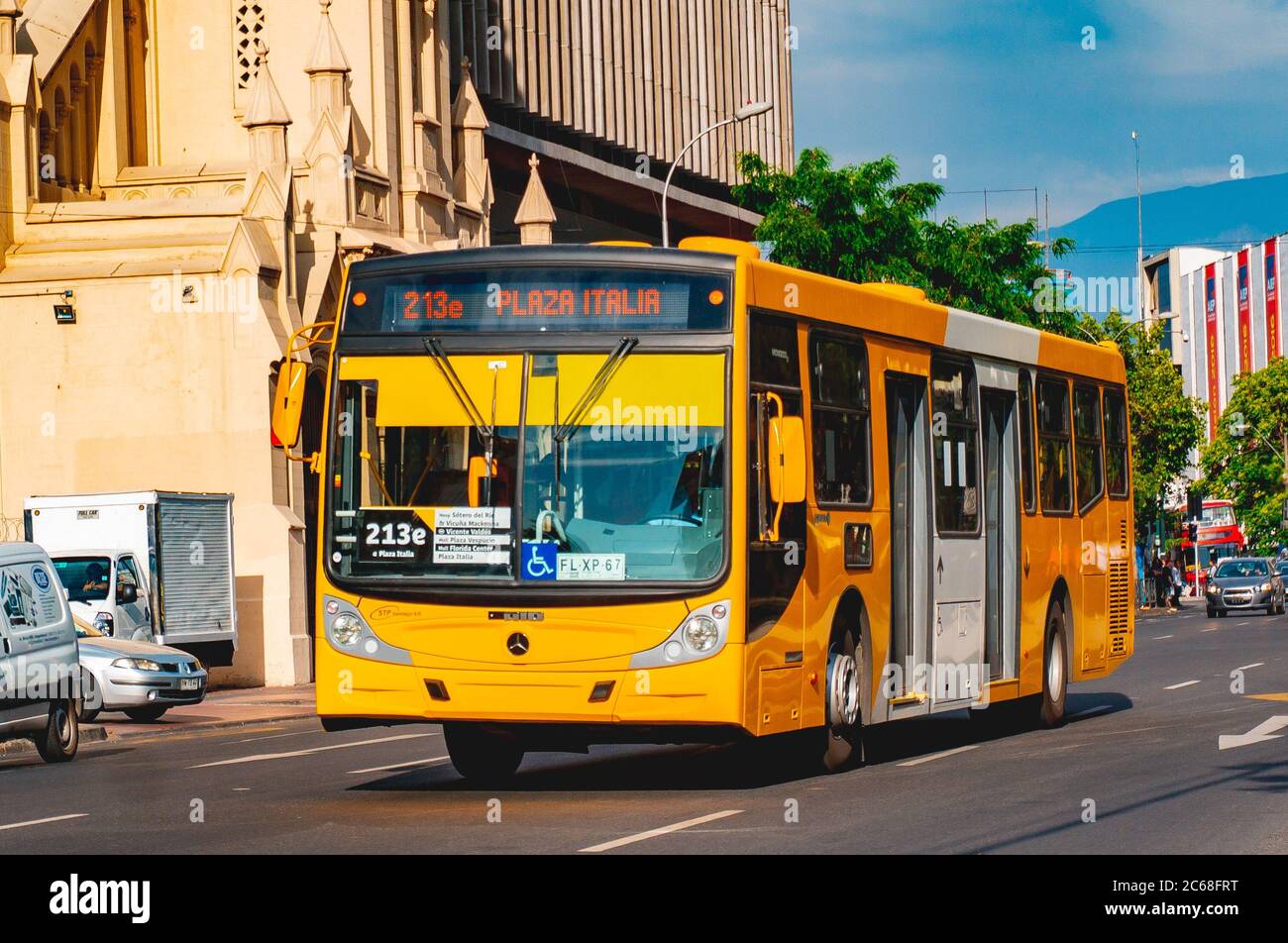 Santiago, Chile - December 2015: A public transport bus in Santiago ...