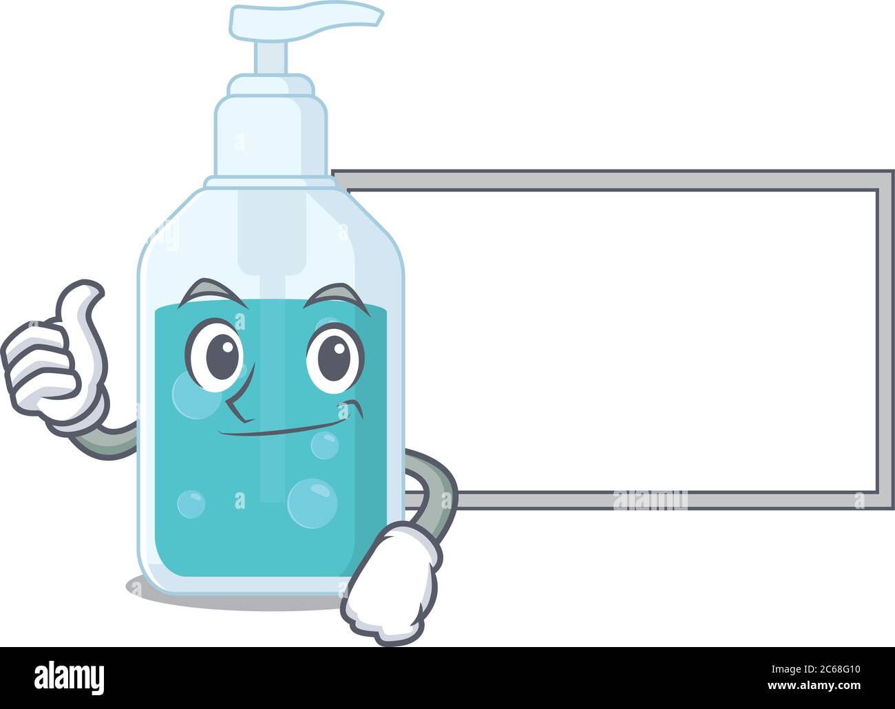Hand sanitizer cartoon design with Thumbs up finger bring a white board ...
