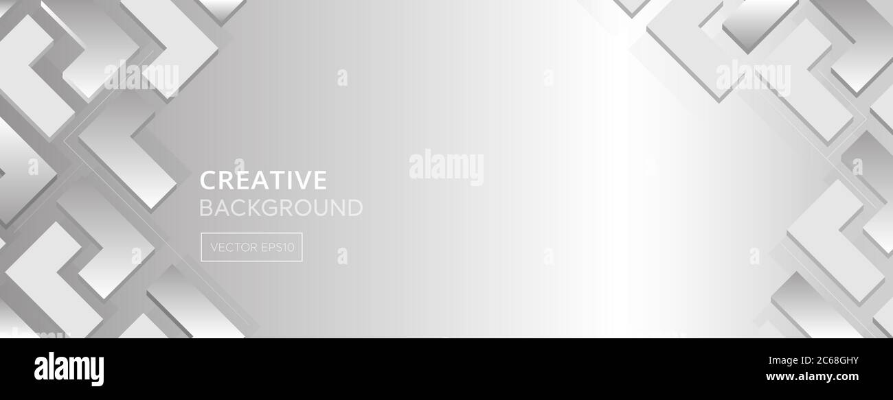 Modern rectangular block pattern on white gray banner background border ...