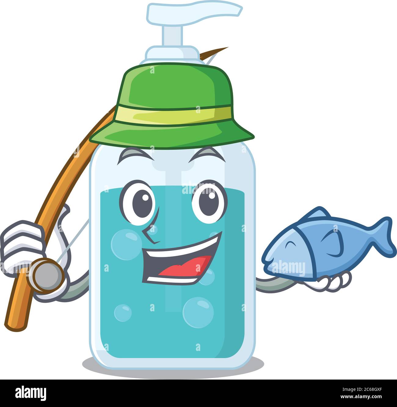 Cartoon design style of hand sanitizer goes to fishing Stock Vector ...